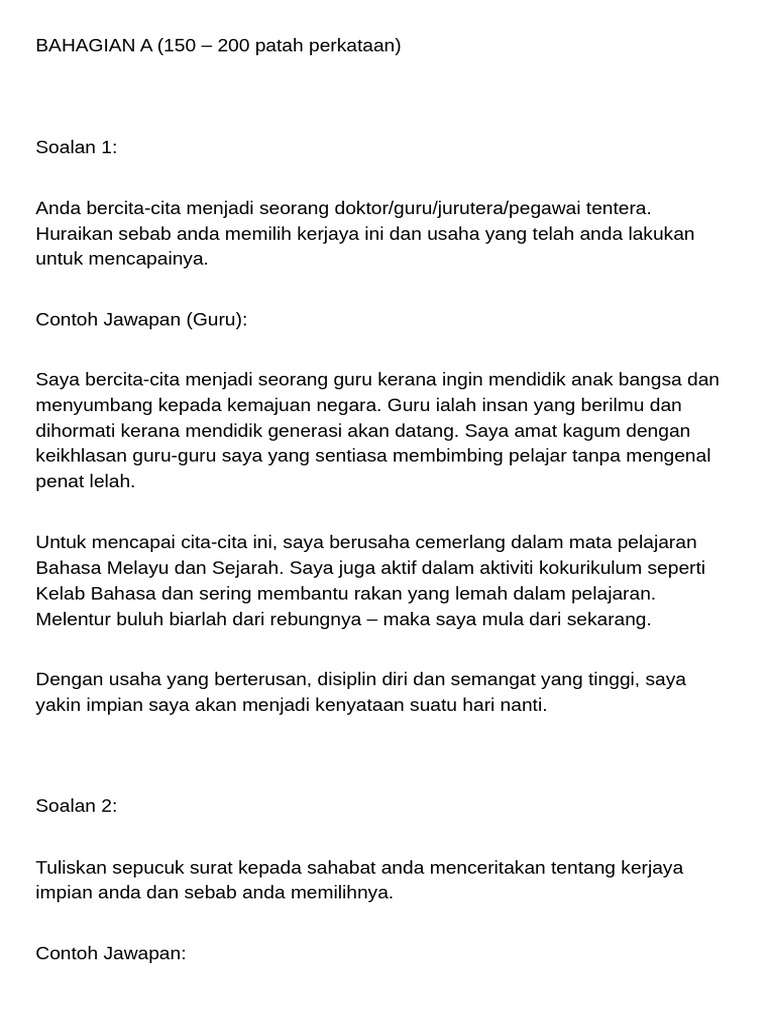 BAHAGIAN A (150 - 200 Patah Perkataan) PDF | PDF
