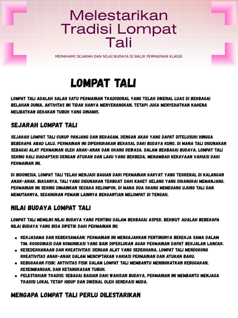 Pelestarian Tradisi Permainan Lompat Tali | PDF