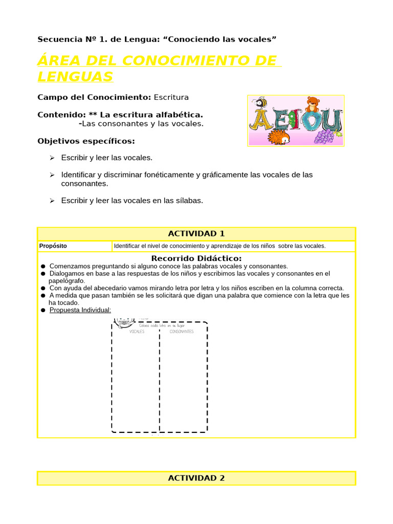 Actividades para Aprender Vocales y Consonantes | PDF | Escritura ...