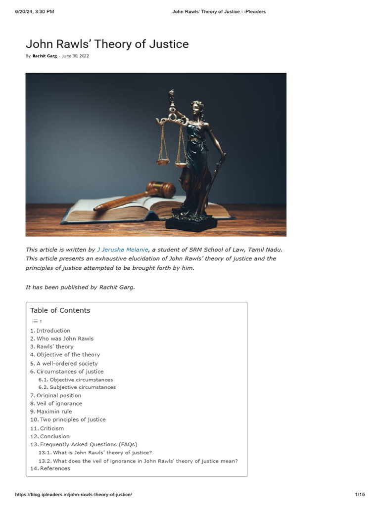 John Rawls' Theory of Justice - Ipleaders | PDF | Justice | Crime ...