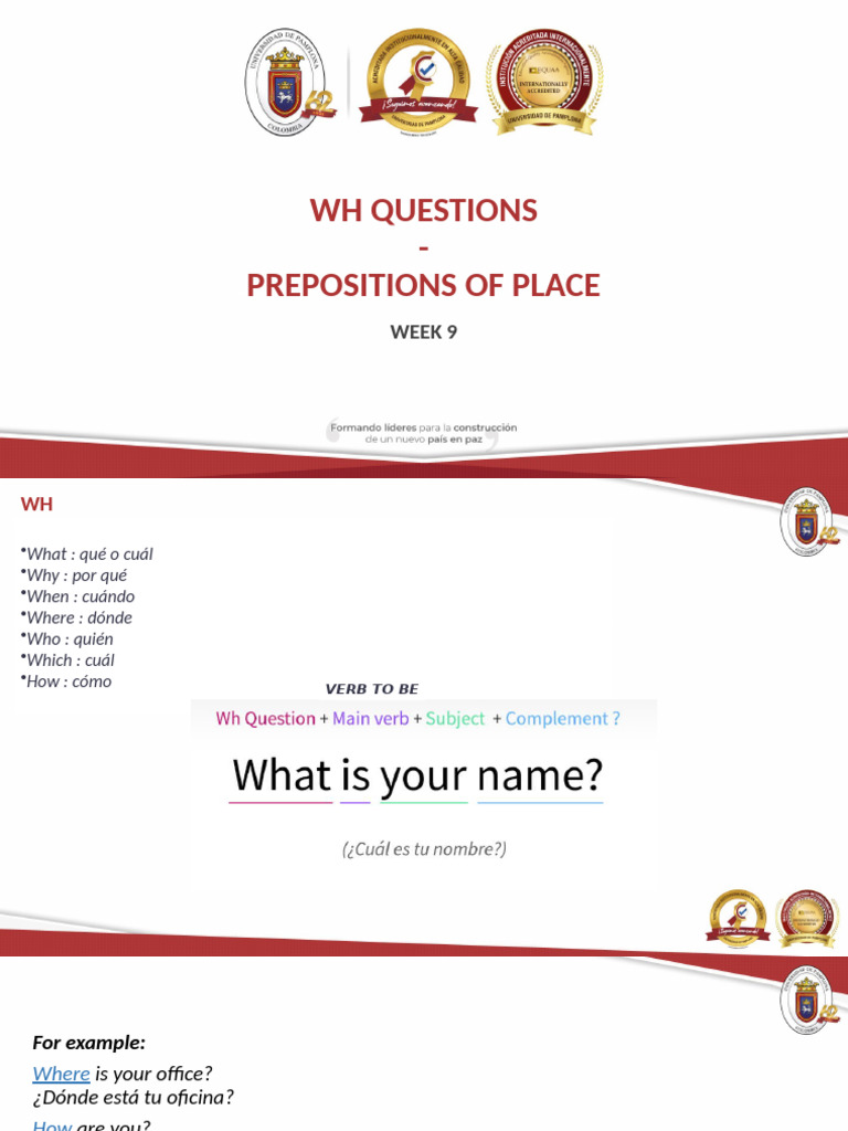 WH - Prepositions of Place | PDF