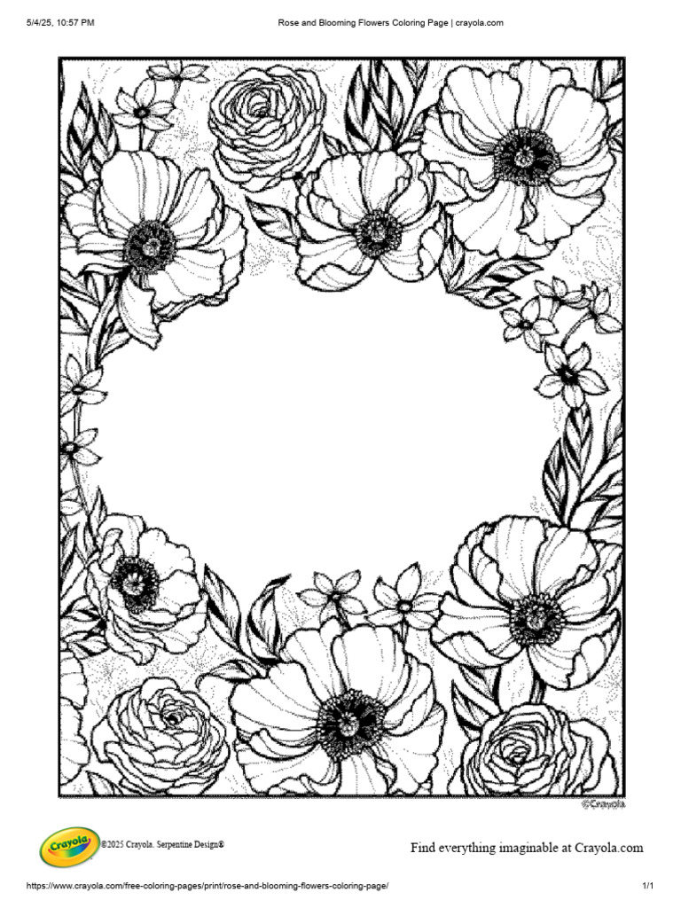 Rose and Blooming Flowers Coloring Page | PDF
