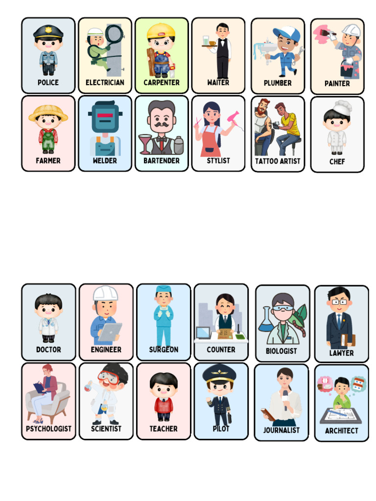 Tarjetas Educativas Oficios y Profesiones Colores Pastel Lindo | PDF