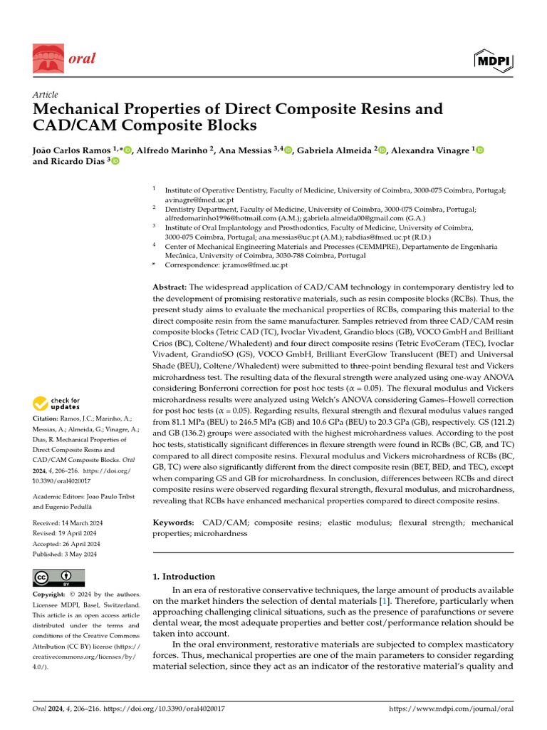 Mechanical Properties of Composite Resins | PDF | Bending | Dental ...