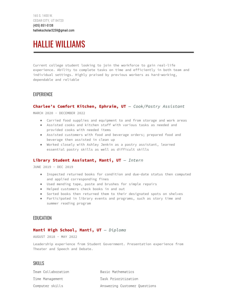 Hallie Williams: Experience | PDF