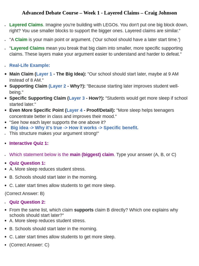 Advanced Debate Course - Week 1 - Layered Claims | PDF