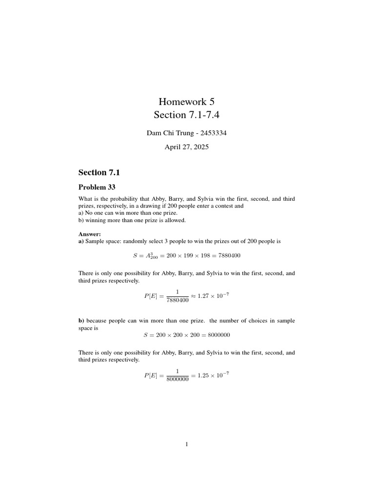 Probability Problems and Solutions | PDF | Expected Value | Random Variable