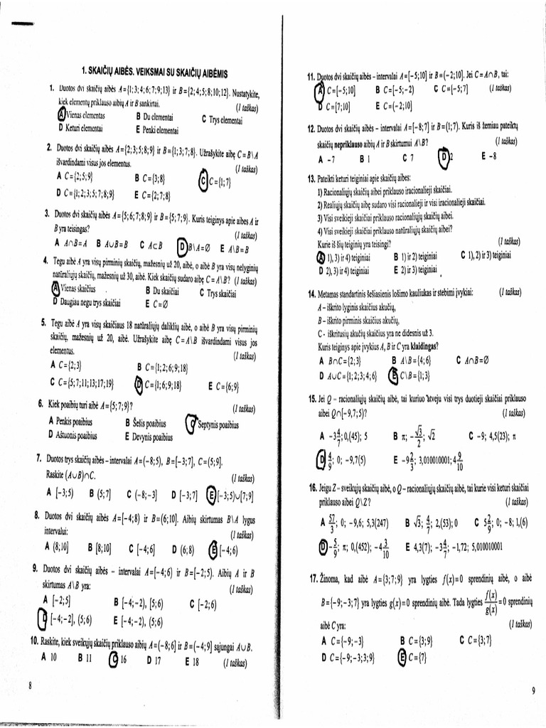 Skaiciu Aibes. Veiksmai | PDF