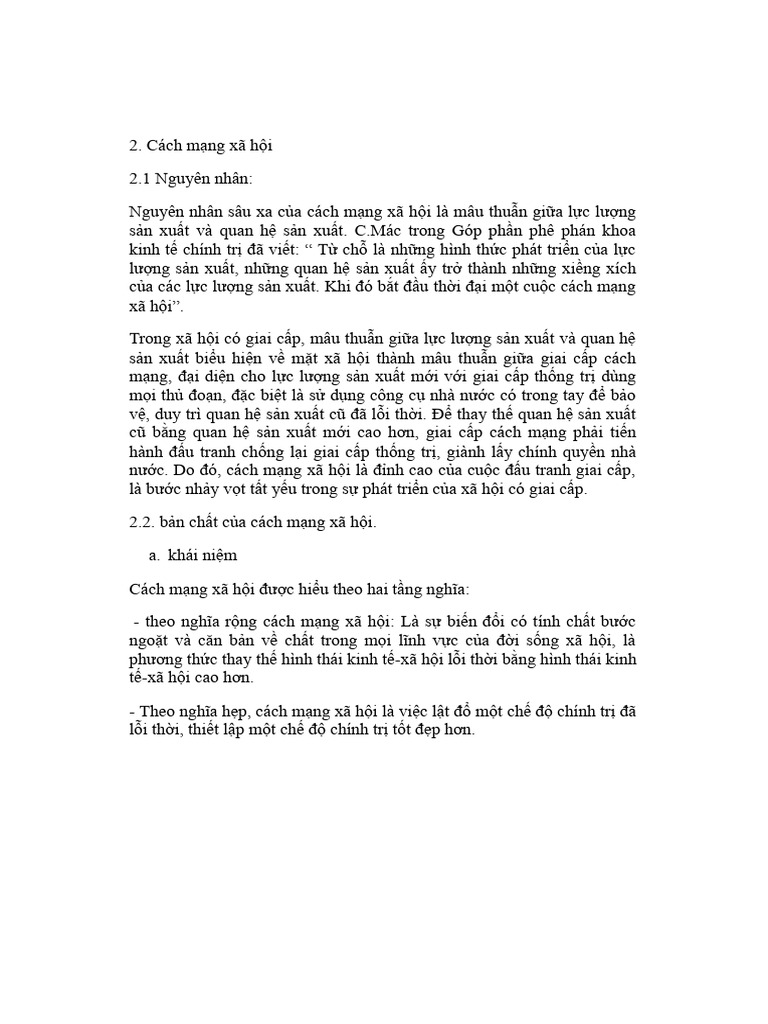 Tom Tat Phan Cach Mang Xa Hoi Thuyet Trinh Triet Hoc Mac Lenin Dai Hoc 78247 | PDF