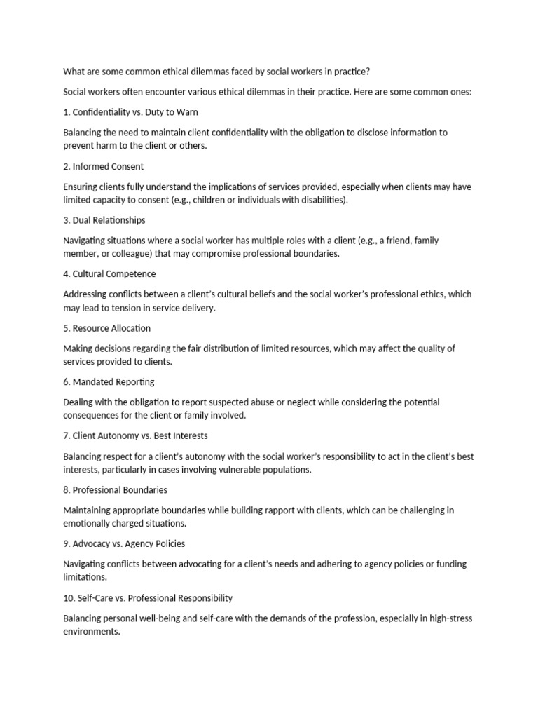 Ethical Dilemmas Faced by Social Workers in Practice | PDF