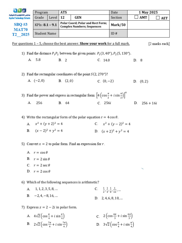 SBQ#3a MAT70 T3 - 2024-2025 | PDF | Geometry | Analytic Geometry