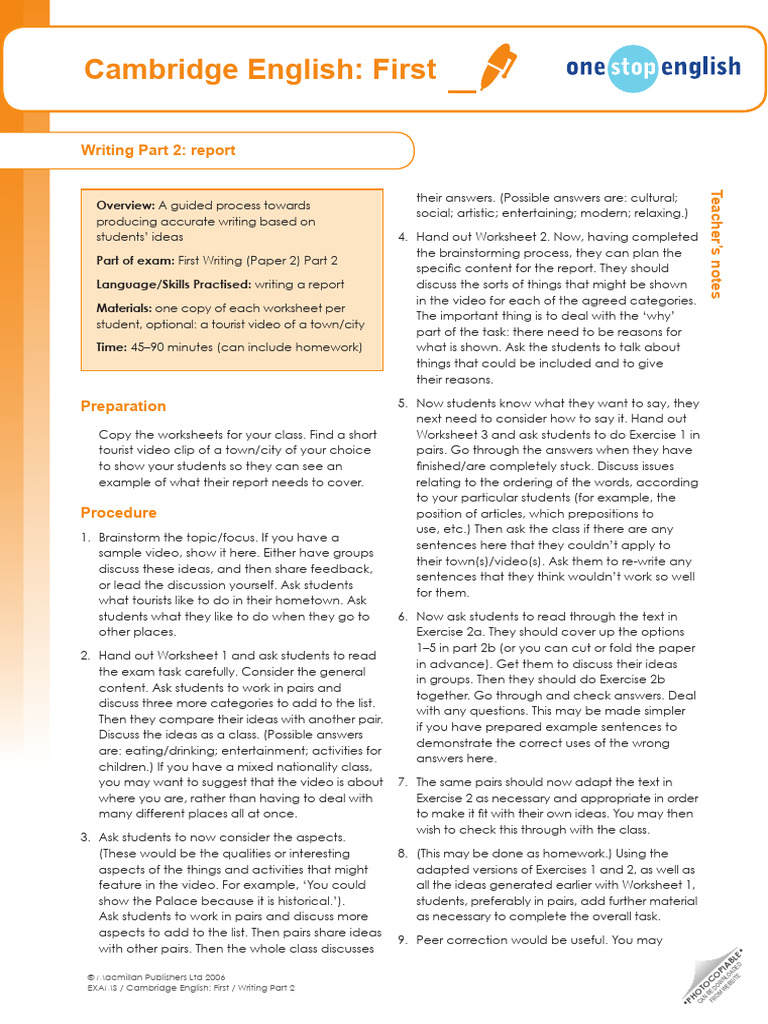 Cambridge English First Writing Part2 Report | PDF | Worksheet | Brainstorming