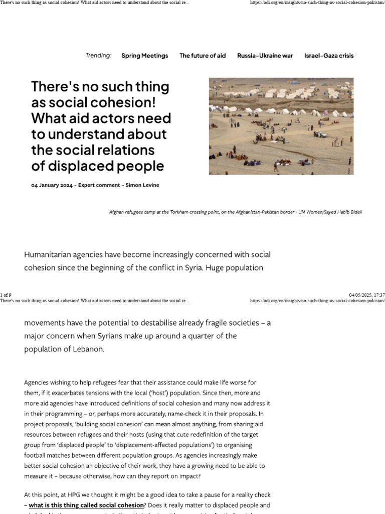 Social Cohesion and Displacement | PDF