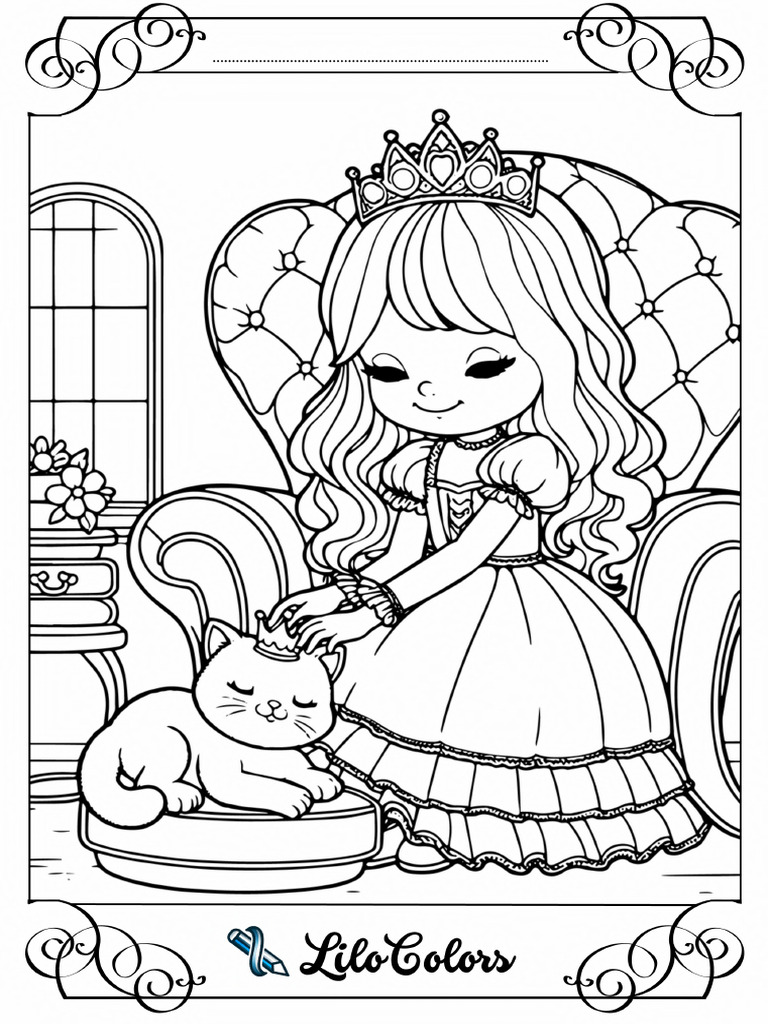 princess-cat-coloring-page | PDF