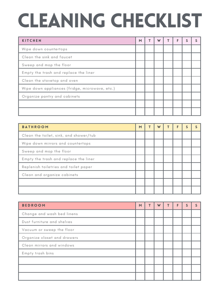 White Clean Professional Daily Deep Cleaning Checklist PDF | PDF