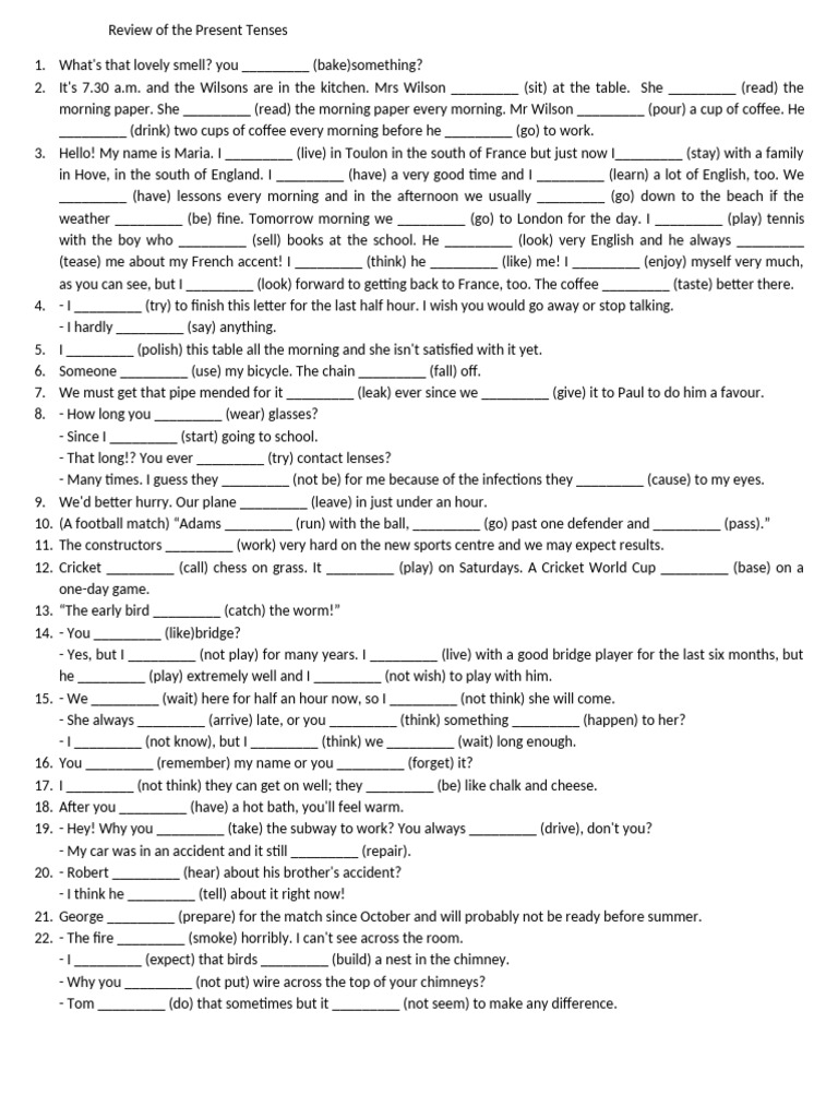 Review of The Present Tenses | PDF