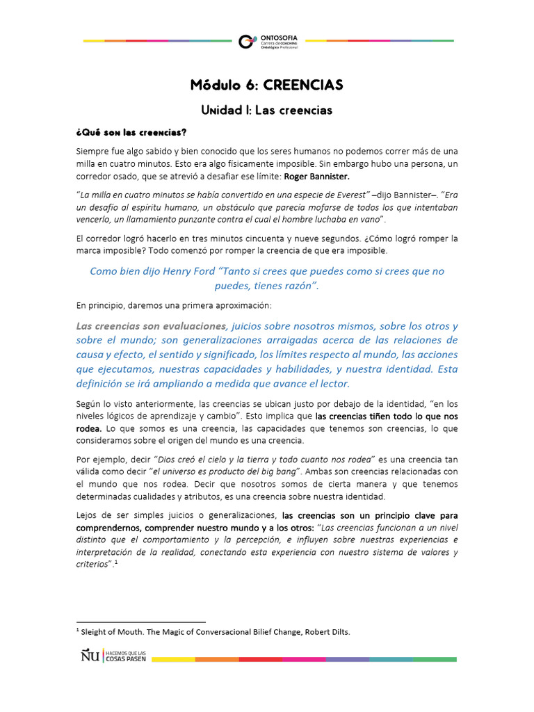 Unidad 1 - Creencias | PDF | Las emociones | Felicidad