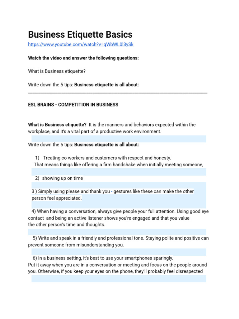 Business Etiquette Basics | PDF