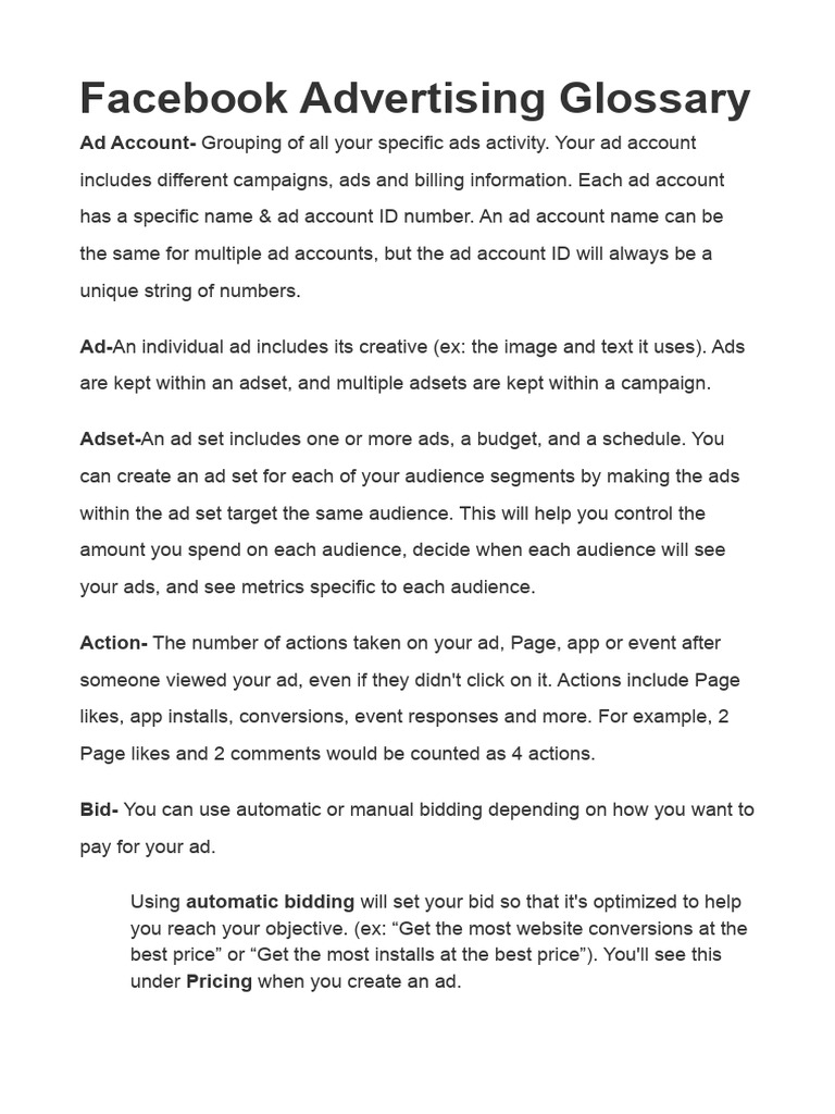 Facebook Ads Terminology Explained | PDF | Advertising | Facebook
