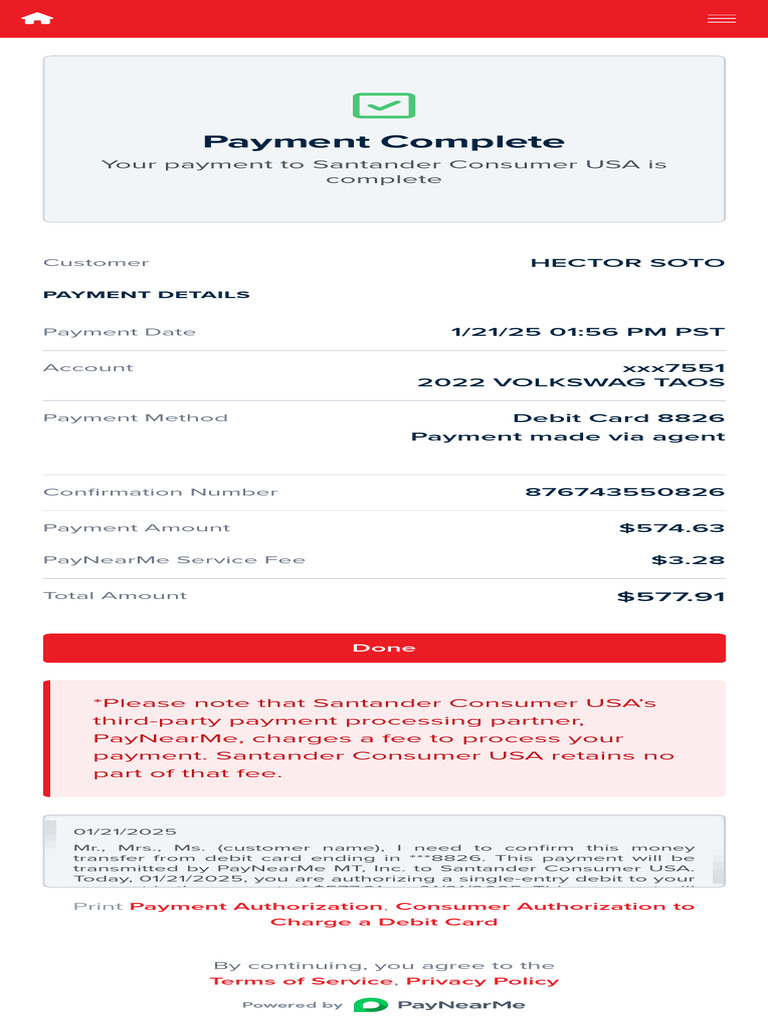 Santander Payment Confirmation Receipt | PDF