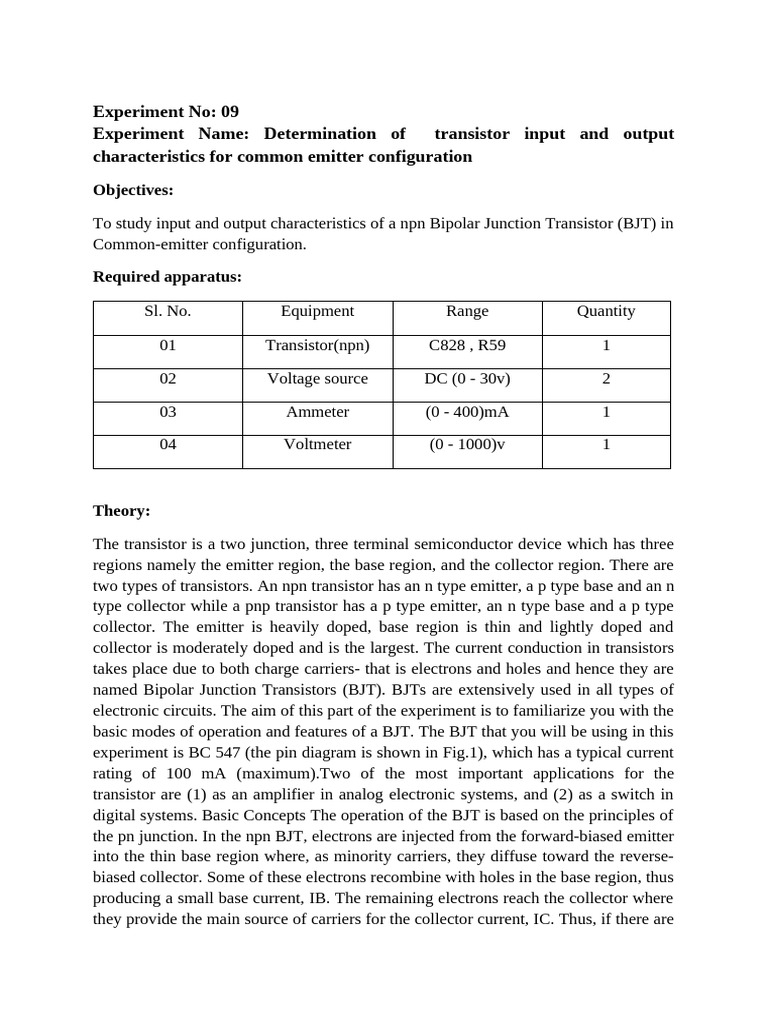 Experiment 09 (Transistor) | PDF | Bipolar Junction Transistor ...
