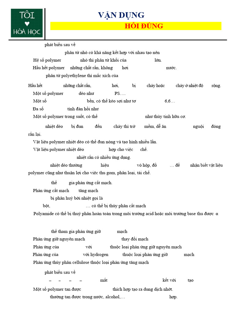 Phát Biểu Đúng Sai Polymer | PDF