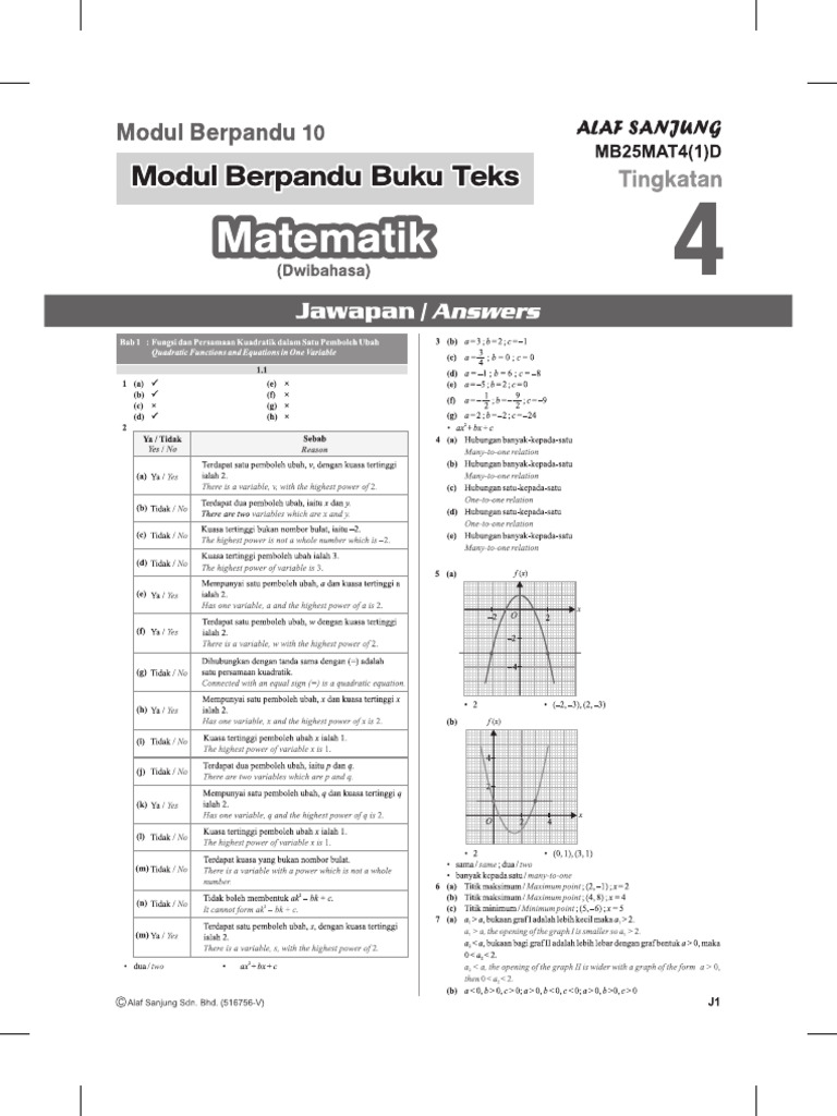 Jawapan Modul 10 Maths T4 (Buku 1) | PDF