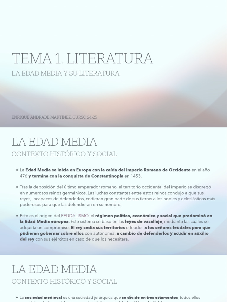 La Edad Media y Su Literatura | PDF | Edades medias | Feudalismo
