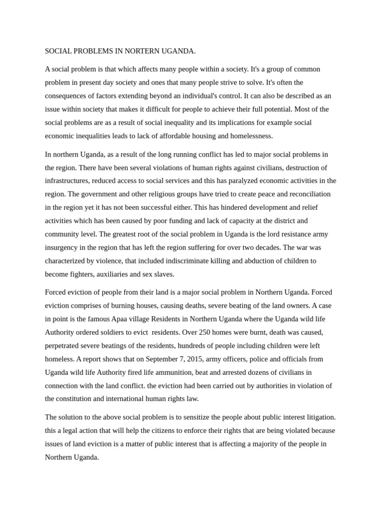 Social Problems in Northern Uganda | PDF | Poverty | Poverty & Homelessness