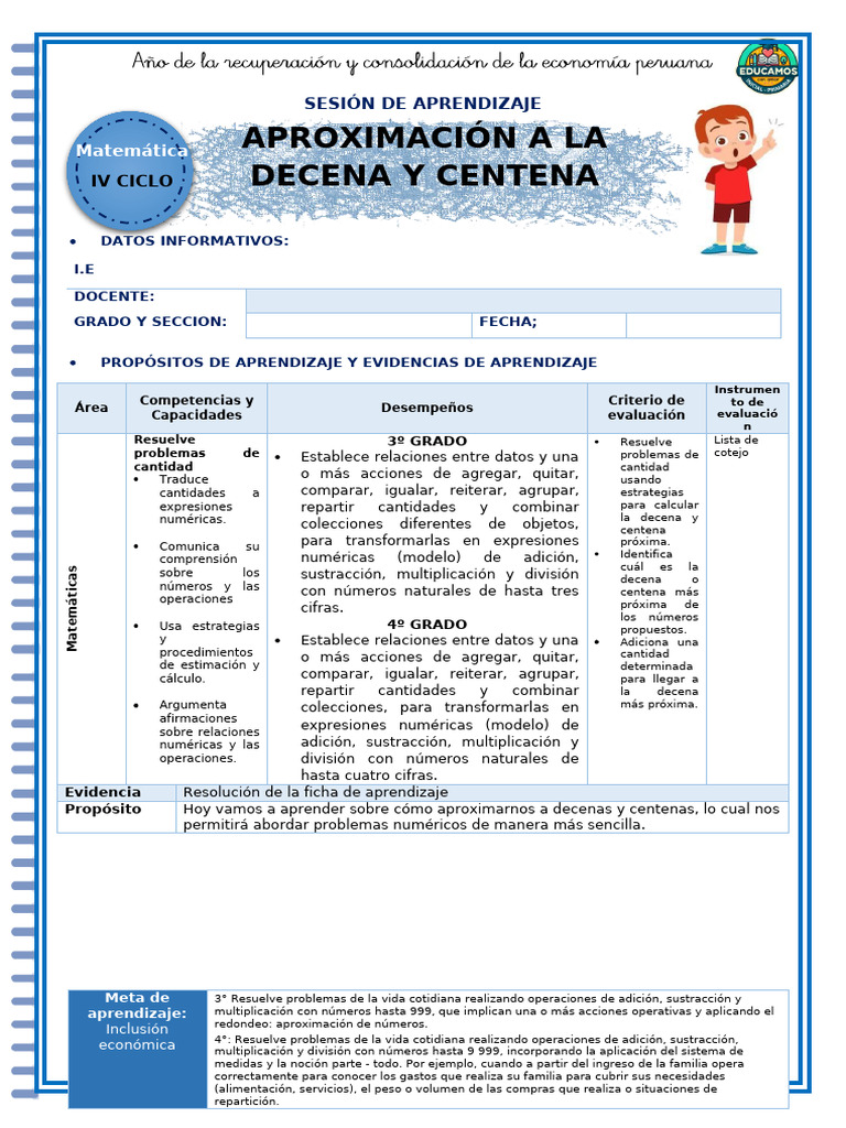 U2-Sesión-D4-Mat-Aproximación A La Decena y Centena | PDF | Aprendizaje