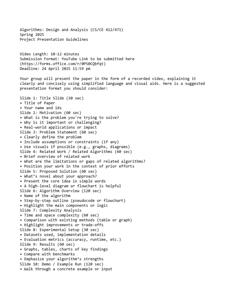 Project Presentation Guidelines | PDF | Algorithms | Computing