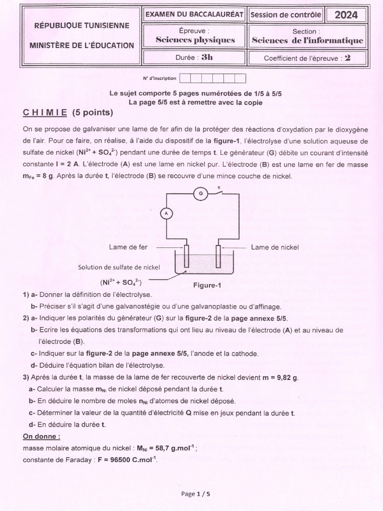 Bac Info 2024 Sciences Physiques Session Controle | PDF