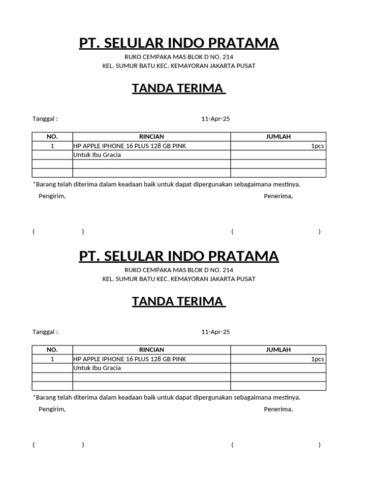 Form Tanda Terima | PDF