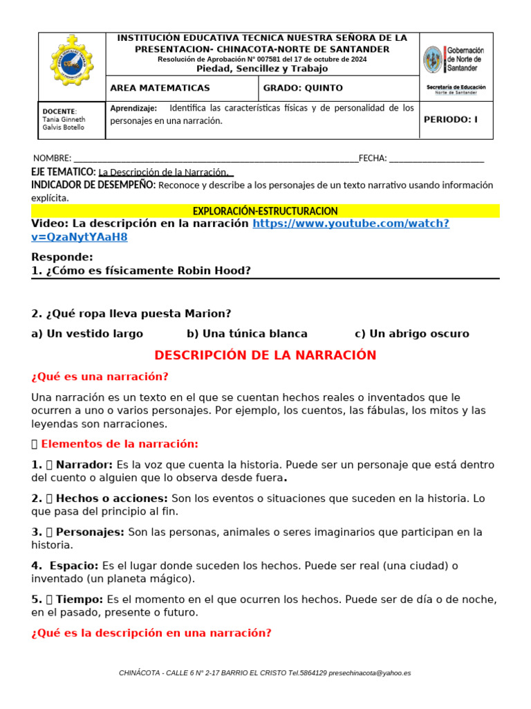 Guia Español Descripcion de La Narracion | PDF | Narración