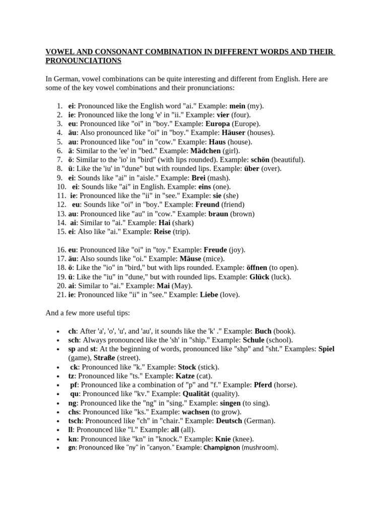 Vowel and Consonant Combination in Different Words and Their ...
