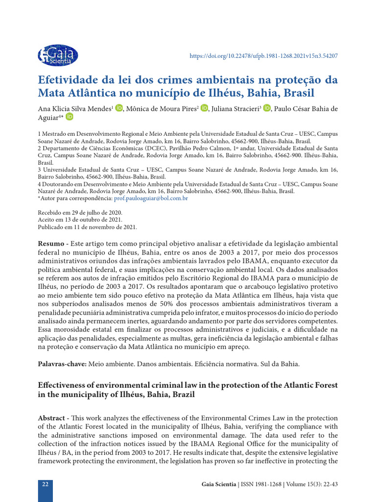 Artigo Efetividade da lei dos crimes ambientais na proteção da Mata ...