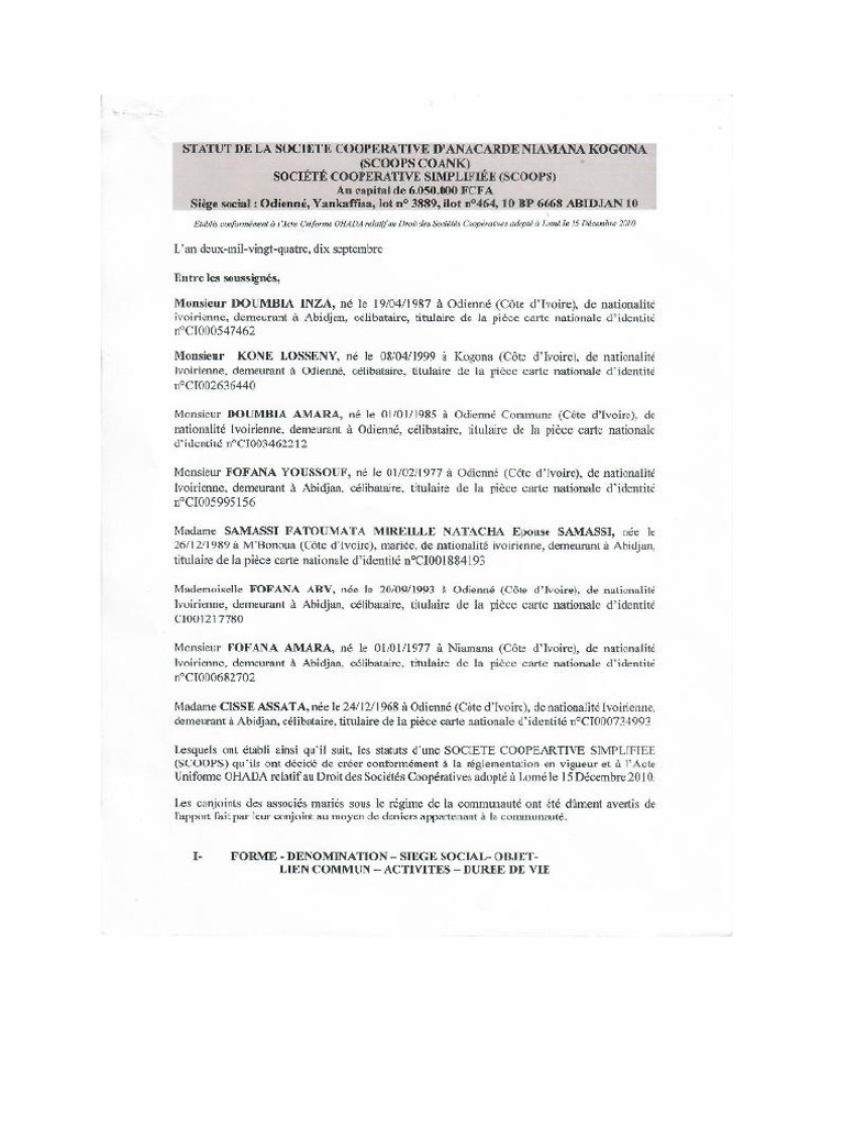STATUT DE LA SOCIETE | PDF