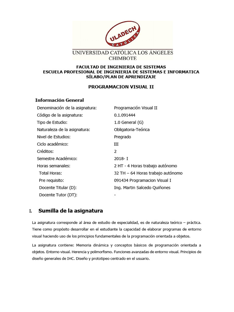 Silabo Programacion Visual (II) | PDF | Java (lenguaje de programación) | Programación de ...