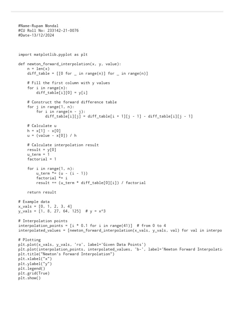 Newton's Forward Interpolation | PDF