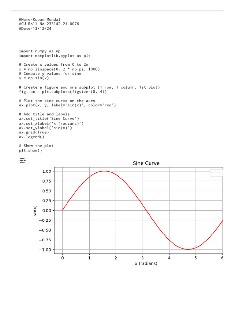 Sine Curve Plot with Matplotlib | PDF