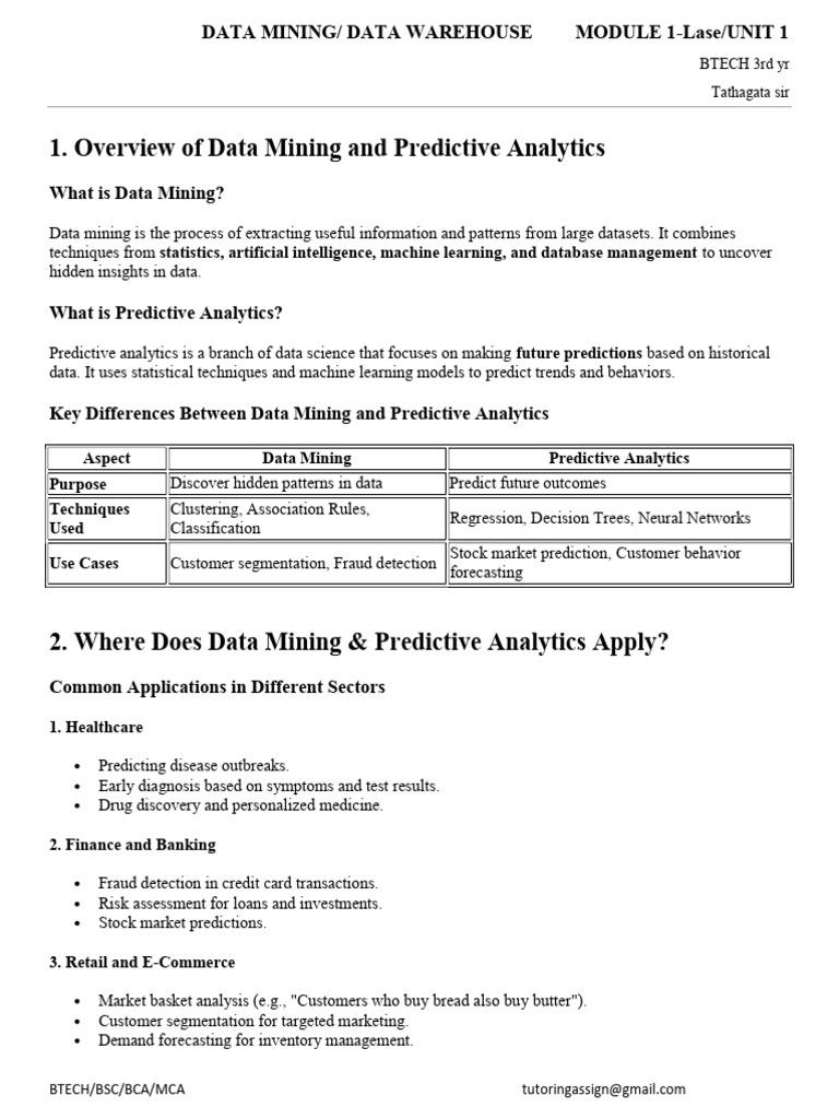 Mod1 Datamining&Warehousing Last | PDF | Data Science | Analytics