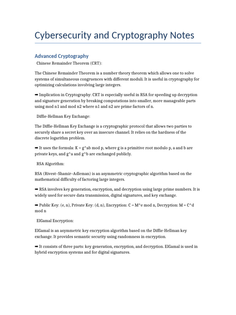 Cybersecurity and Cryptography Notes | PDF
