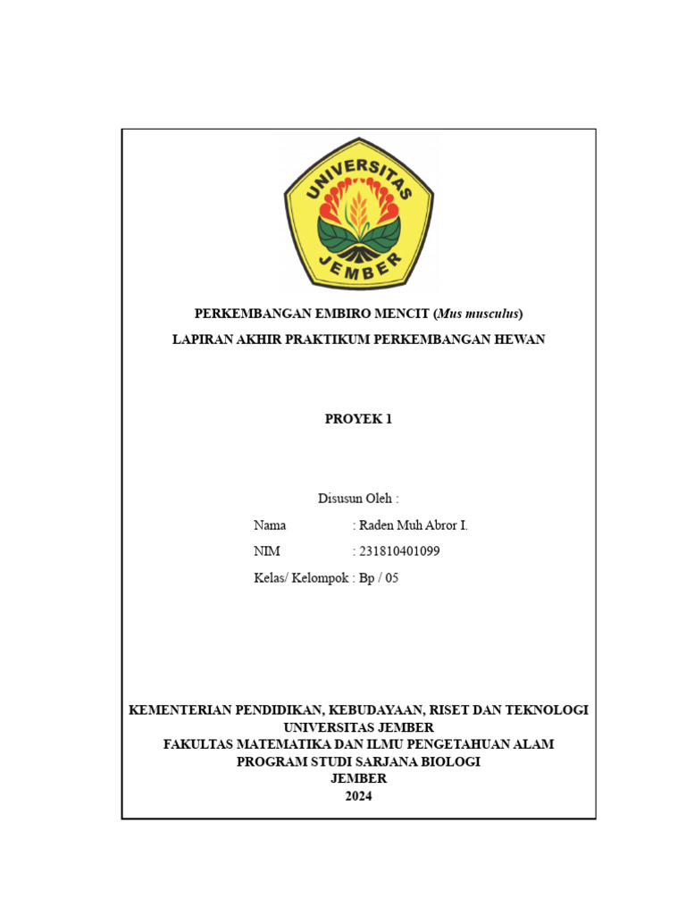 Perkembangan Embrio Mencit (Mus musculus) | PDF