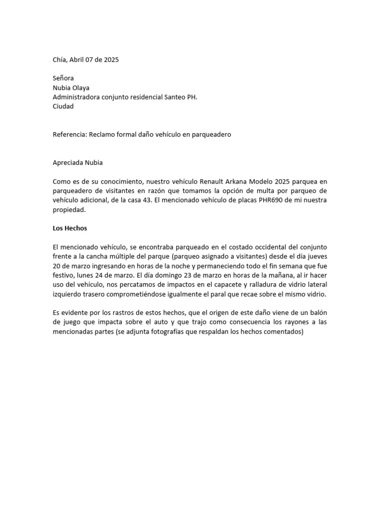 Reclamo Auto PHR690 Santeo | PDF