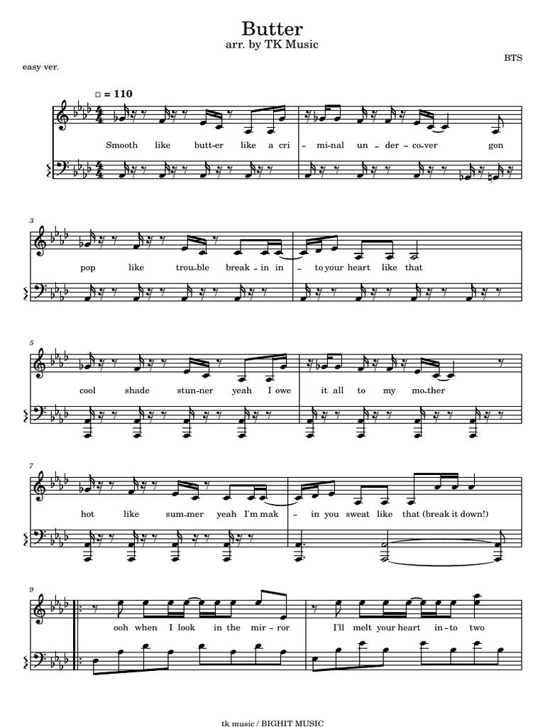 BTS Butter Easy Version Sheet Music | PDF