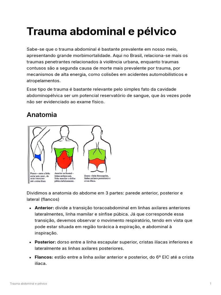 Trauma Abdominal e Pélvico: Avaliação e Tratamento | PDF | Pélvis ...