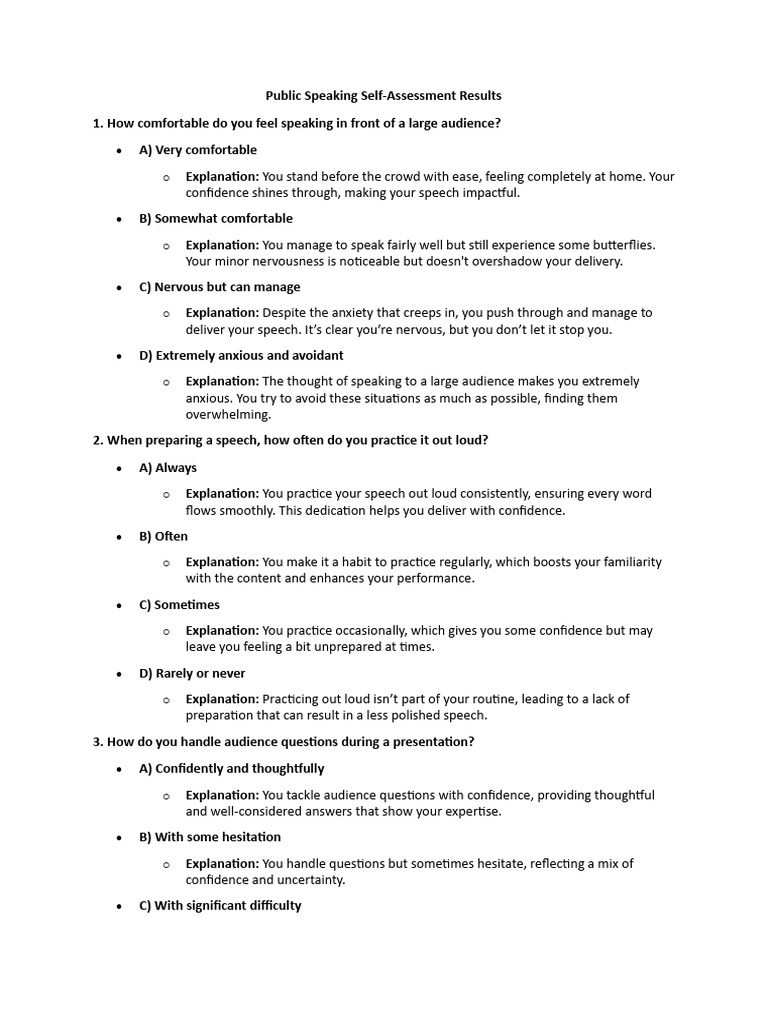 Self-Assessment Results | PDF | Public Speaking | Body Language