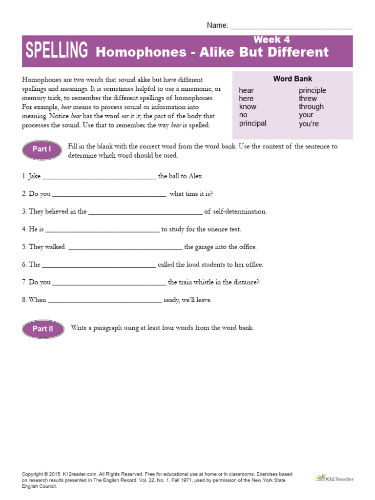 WK 4 Homophones Alike But Different | PDF | Spelling | Chess