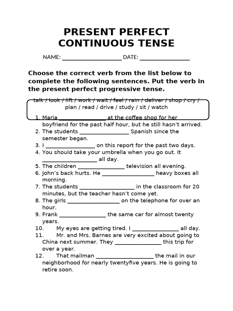 Present Perfect Continuous Tense | PDF