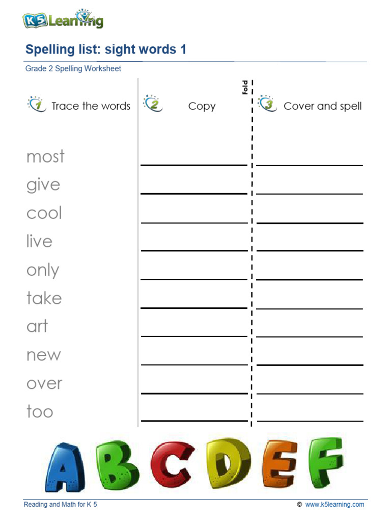 Grade 2 Spelling List Sight Words 1 | PDF